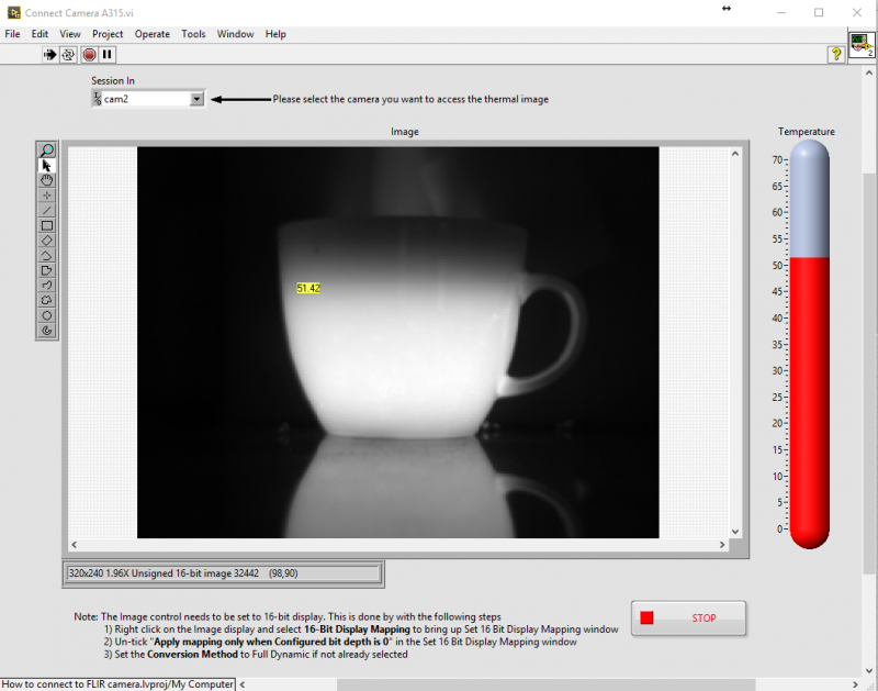 How to grab an image from a FLIR A35 A65 using LabVIEW - MoviTHERM